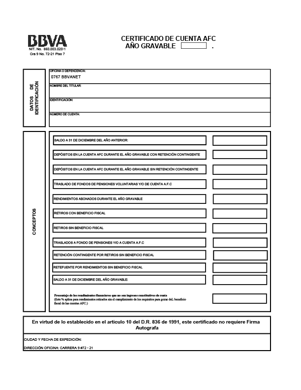 BBVA - Certificado de cuentas AFC